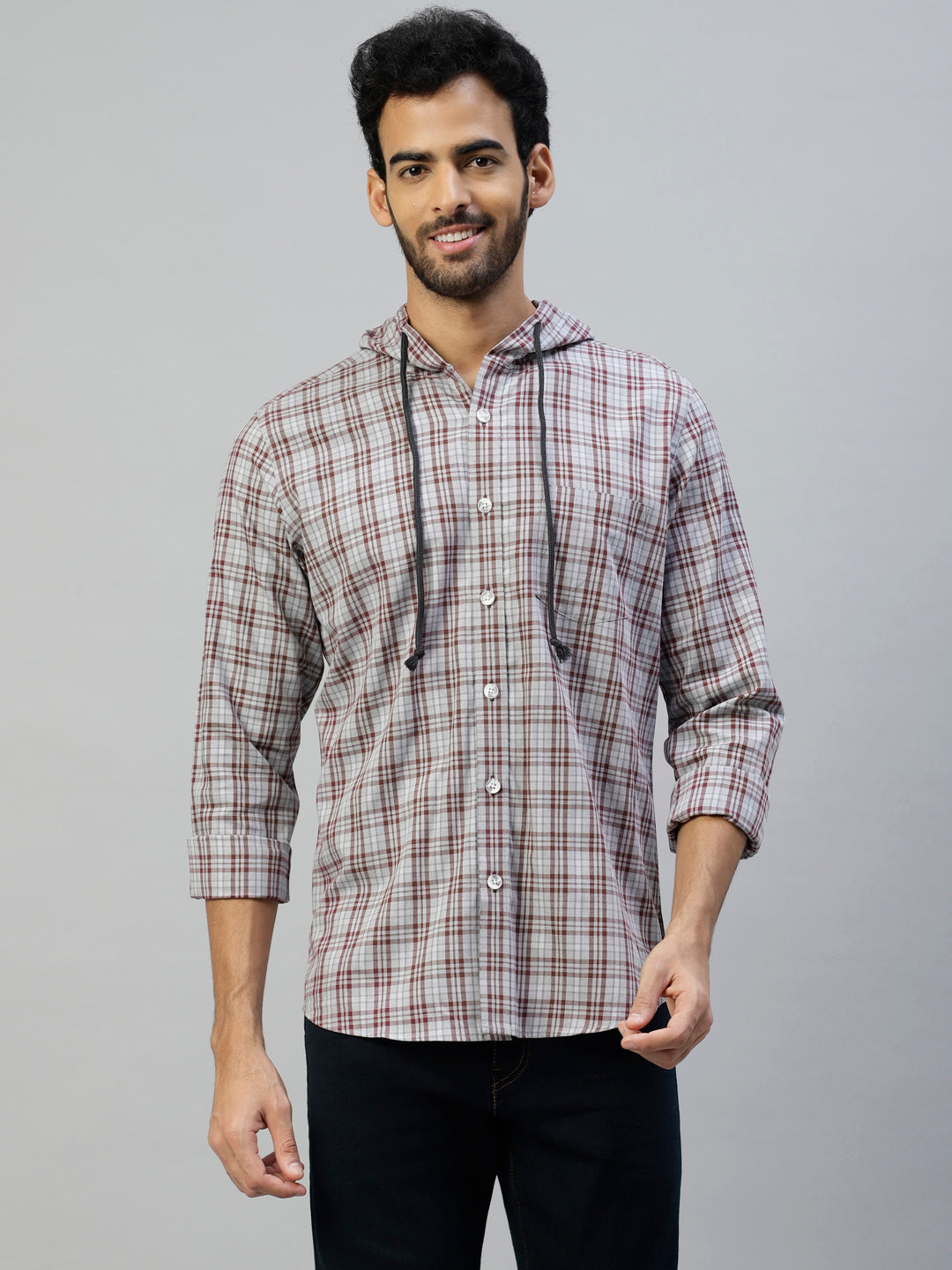 Shop Men’s Printed Checks Shirt With Hoodie – Donvino