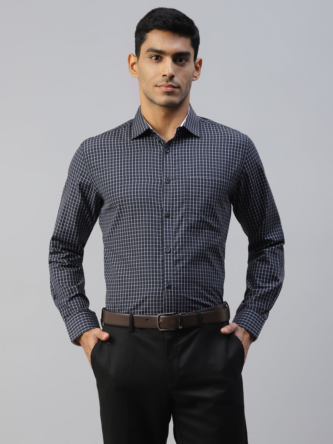 Buy Blue Formal Check Shirt For Men online – Donvino