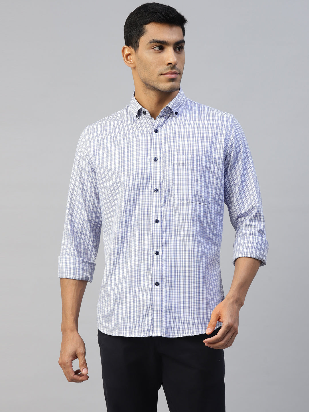 Men's Blue Checks Formal Shirt by Don Vino – Donvino